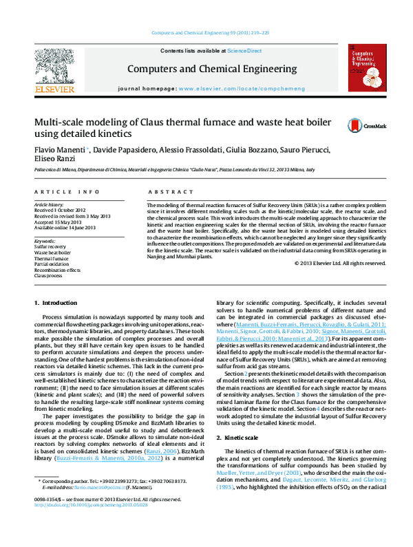 (PDF) Multi-scale modeling of Claus thermal furnace and waste heat boiler using detailed kinetics