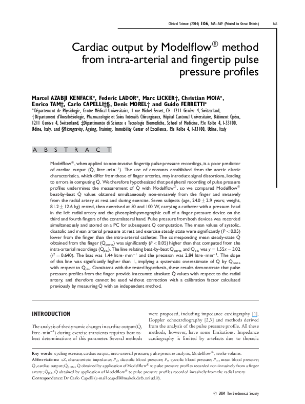 (PDF) Cardiac output by Modelflow method from intra-arterial and fingertip pulse pressure profiles