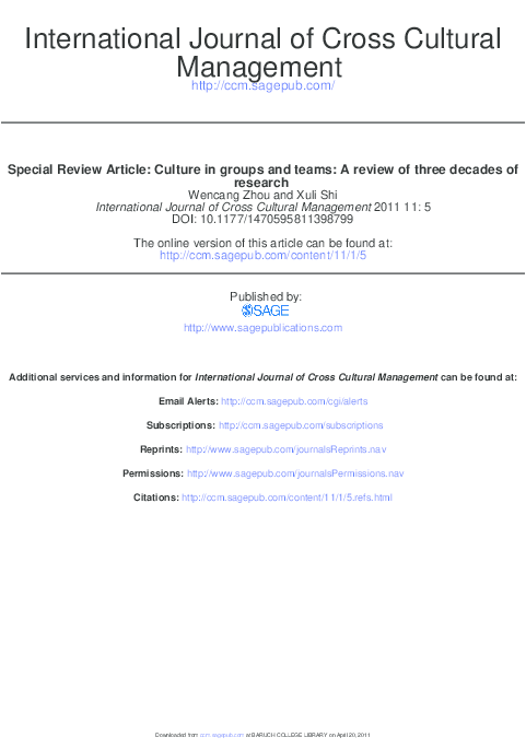 (PDF) Special Review Article: Culture in groups and teams: A review of ...
