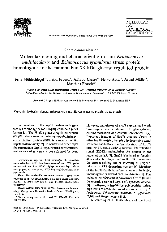 (PDF) Molecular cloning and characterization of an Echinococcus granulosus cDNA encoding malate ...