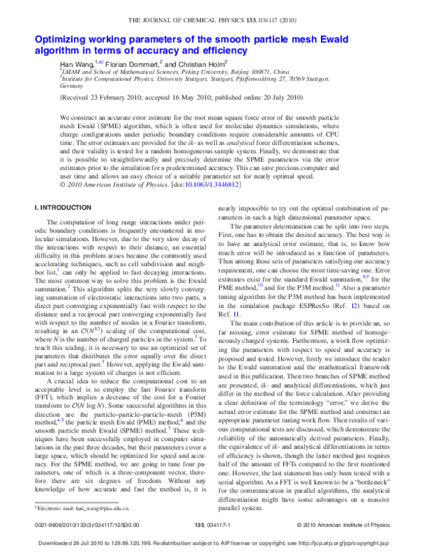 Pdf Optimizing Working Parameters Of The Smooth Particle Mesh Ewald Algorithm In Terms Of
