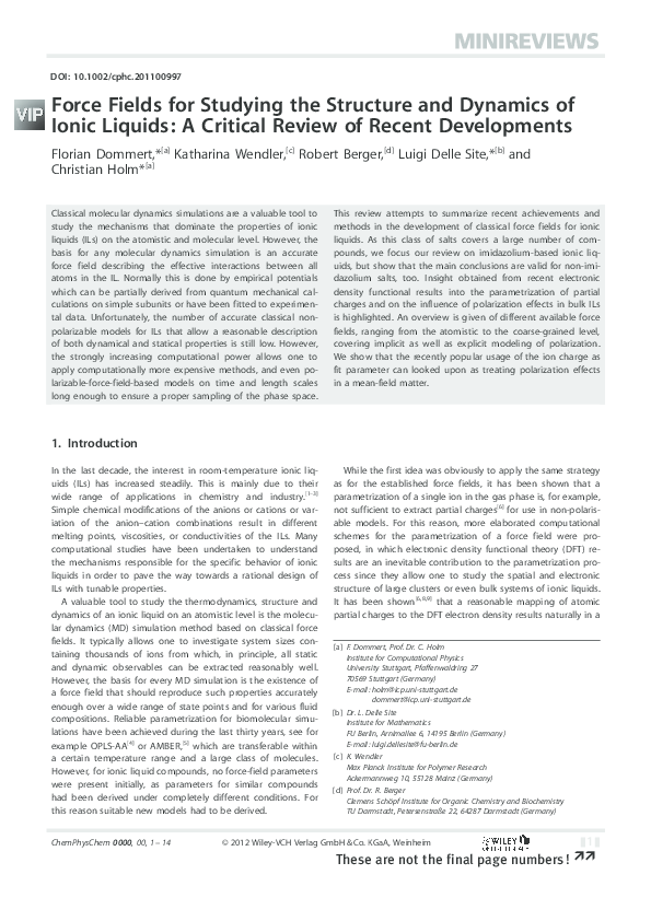 (PDF) Force Fields for Studying the Structure and Dynamics of Ionic ...