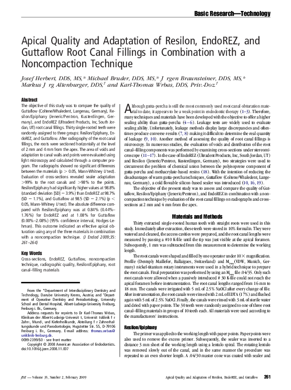 (PDF) Apical quality and adaptation of Resilon, EndoREZ, and Guttaflow ...