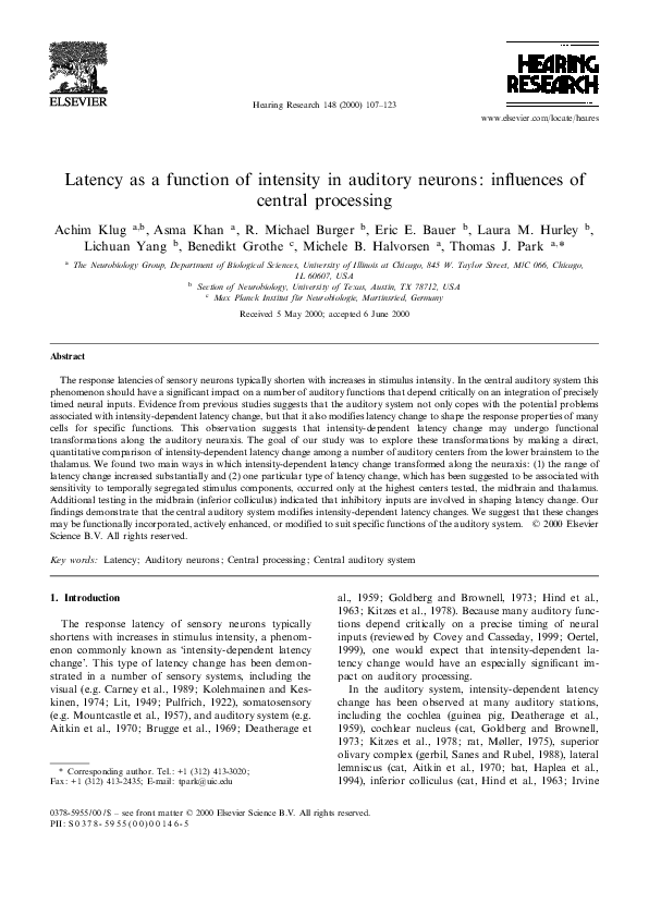 (PDF) Latency as a function of intensity in auditory neurons ...