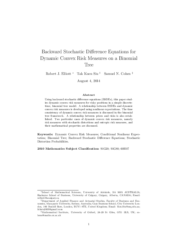 (PDF) Backward Stochastic Difference Equations for a Single Jump Process