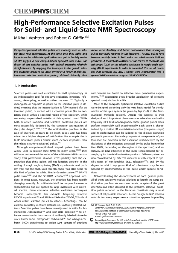 (PDF) High-Performance Selective Excitation Pulses for Solid and Liquid ...