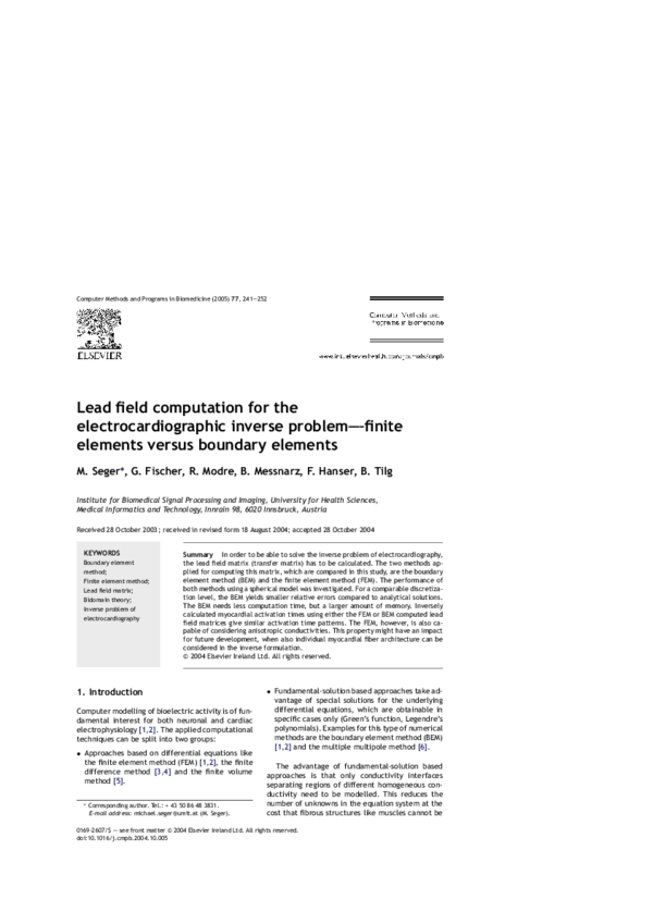 (PDF) Lead field computation for the electrocardiographic inverse problem - finite elements ...
