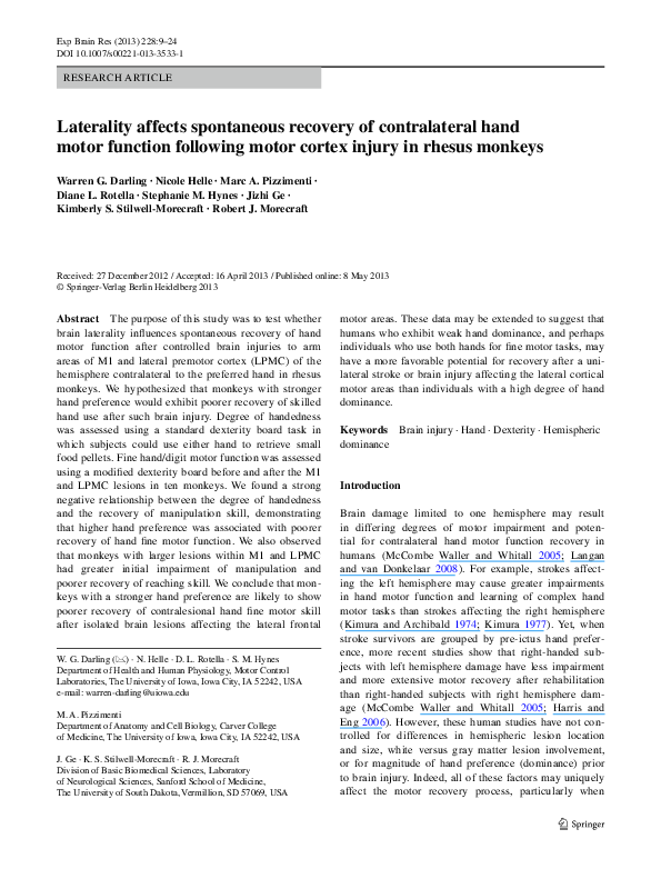 (PDF) Laterality affects spontaneous recovery of contralateral hand ...