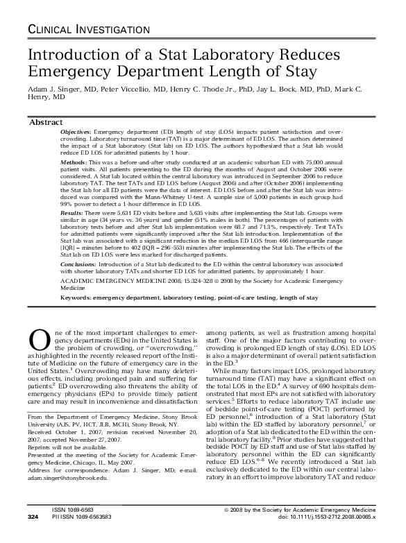 (PDF) Introduction of a Stat Laboratory Reduces Emergency Department ...