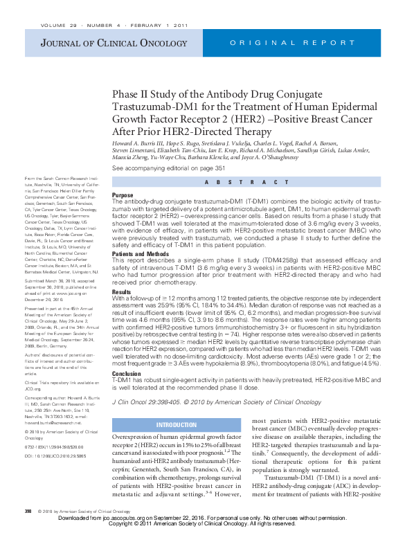(PDF) Phase II Study of the Antibody Drug Conjugate Trastuzumab-DM1 for ...