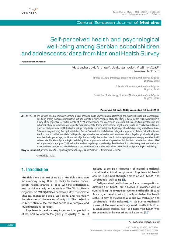 (PDF) Self-perceived health and psychological well-being among Serbian ...