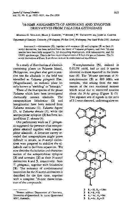 (PDF) 1 H-nmr Assignments of Anonaine and Xylopine Derivatives from ...