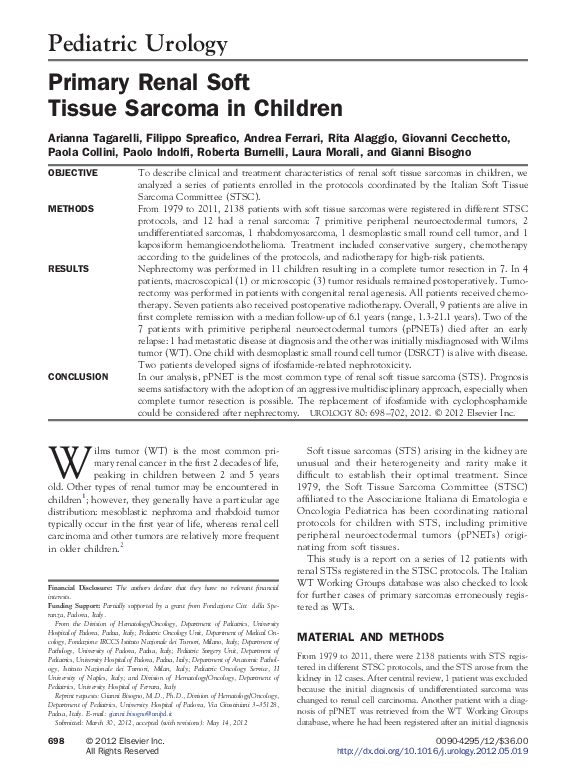 (PDF) Primary Renal Soft Tissue Sarcoma in Children
