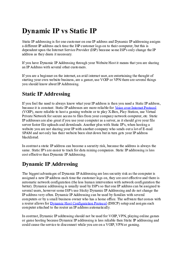 Doc Dynamic Ip Vs Static Ip Dynamic Ip Addressing
