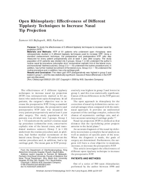 (PDF) Open rhinoplasty: Effectiveness of different tipplasty techniques ...