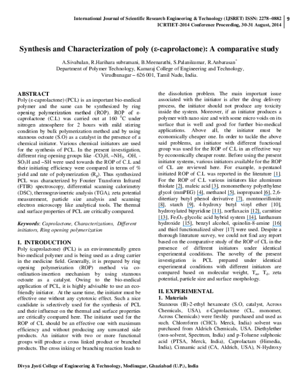 (PDF) SYNTHESIS AND CHARACTERIZATION OF POLY(ε-CAPROLACTONE) BEARING ...