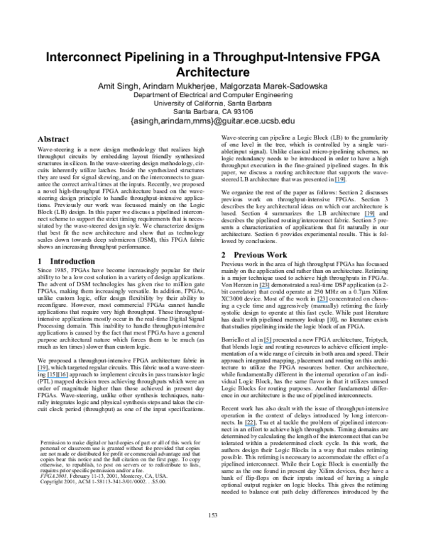 Pdf Interconnect Pipelining In A Throughput Intensive Fpga Architecture