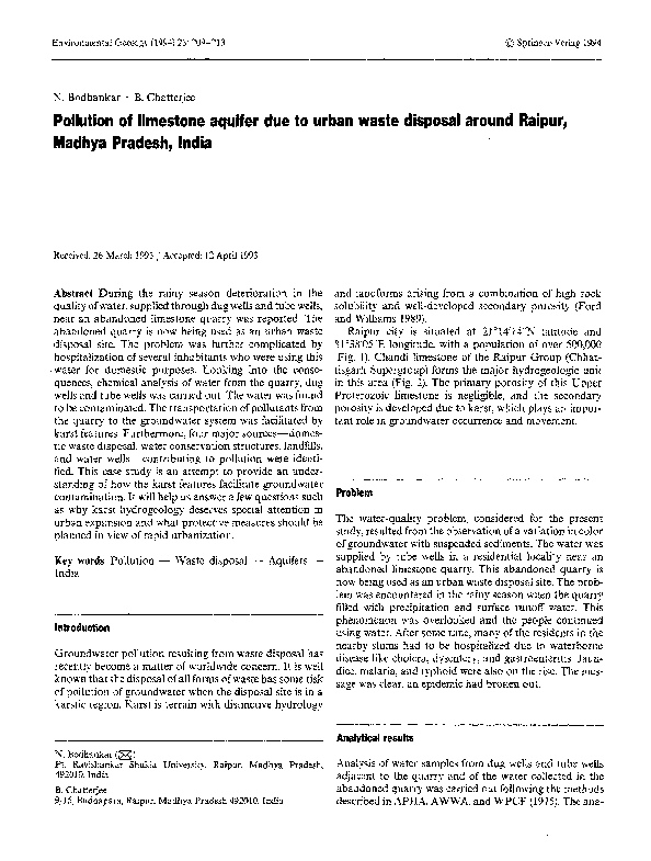 (PDF) Pollution of limestone aquifer due to urban waste disposal around ...