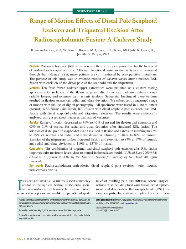 (PDF) Range of Motion Effects of Distal Pole Scaphoid Excision and ...