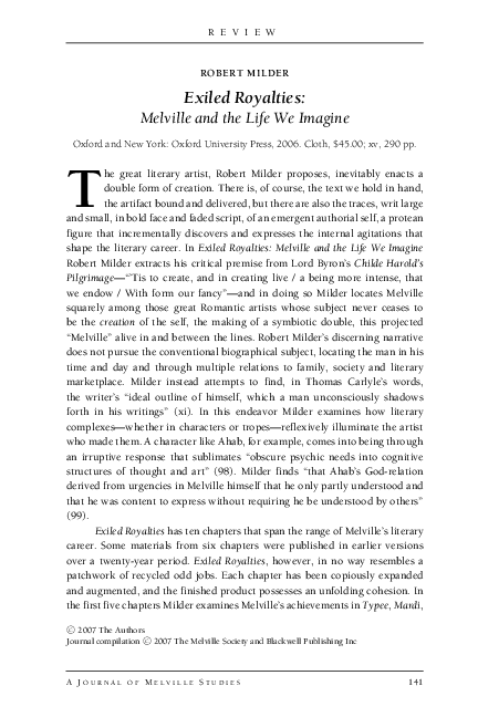 (PDF) Exiled Royalties: Melville and the Life We Imagine by Robert Milder