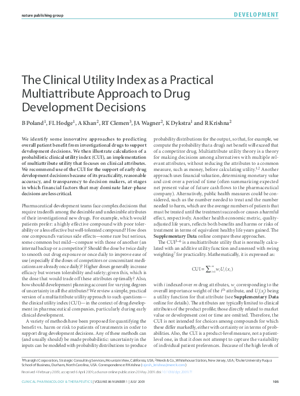 (PDF) The clinical utility index as a practical multiattribute approach ...