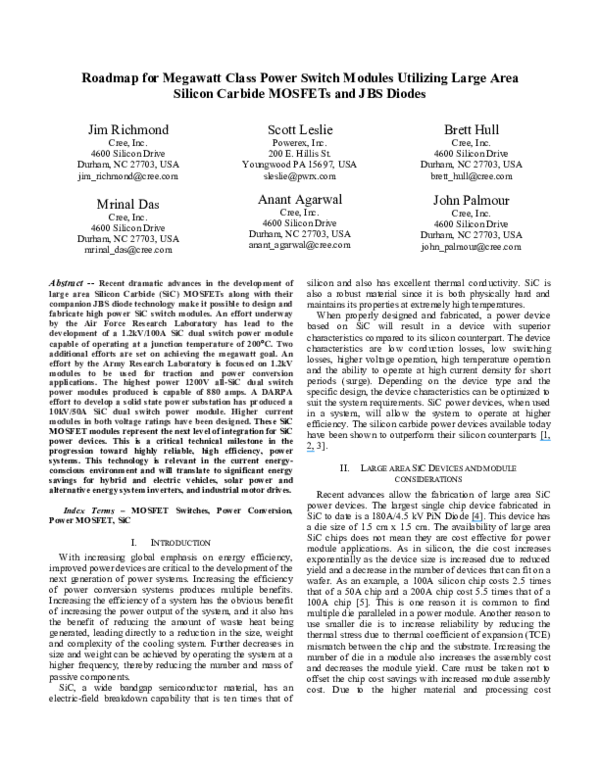 (PDF) Roadmap for megawatt class power switch modules utilizing large ...