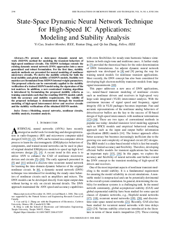 (PDF) State-space dynamic neural network technique for high-speed IC ...