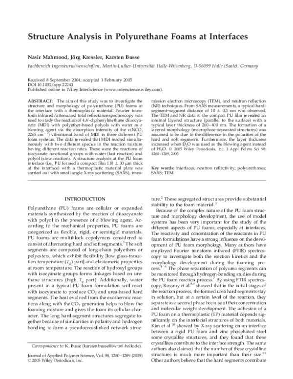 (PDF) Structure analysis in polyurethane foams at interfaces