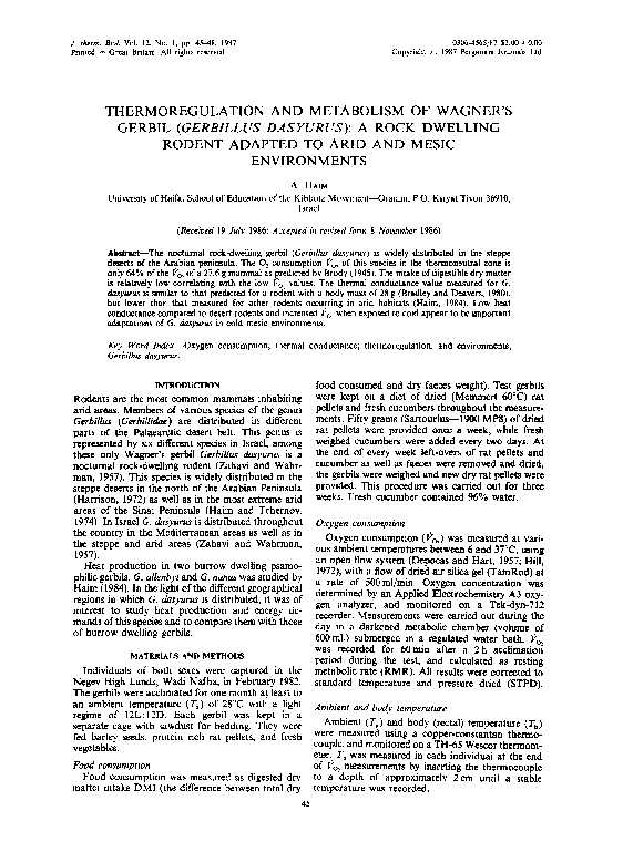 (PDF) Thermoregulation and metabolism of Wagner's Gerbil (Gerbillus ...