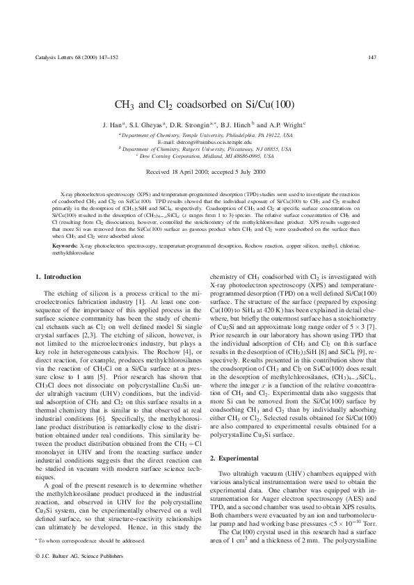 (PDF) CH 3 and Cl 2 coadsorbed on Si/Cu(100