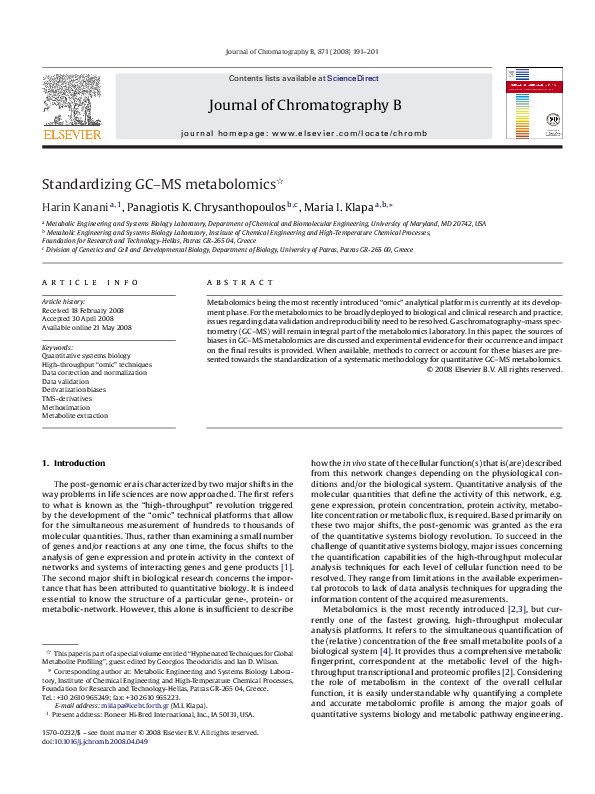 Pdf Standardizing Gc Ms Metabolomics