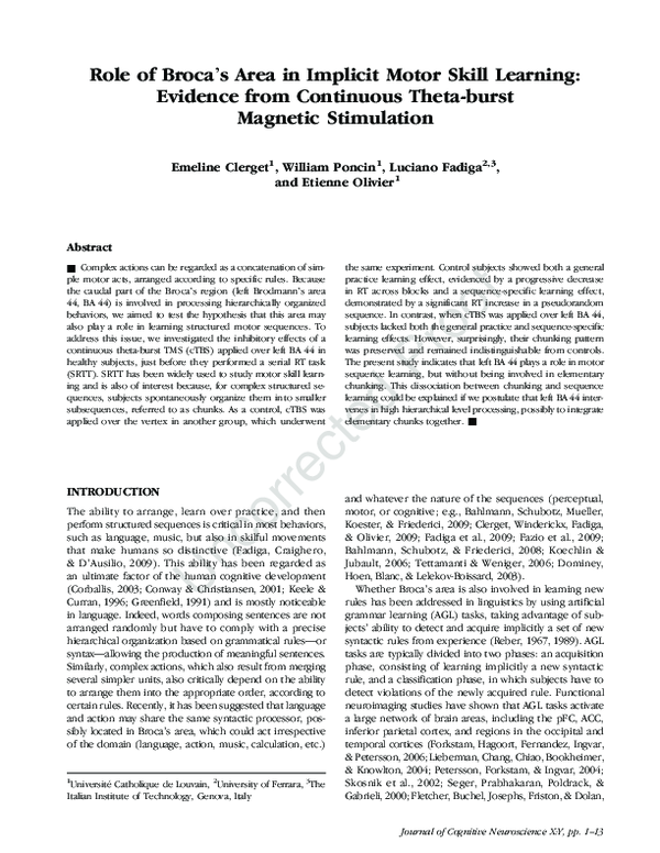(PDF) Role of Broca's area in implicit motor skill learning: evidence from continuous theta ...