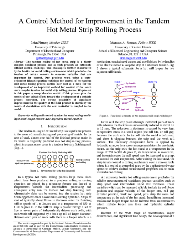 (PDF) A Control Method for Improvement in the Tandem Hot Metal Strip ...