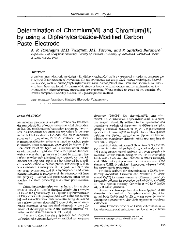 Pdf Determination Of Chromium Vi And Chromium Iii By Using A Diphenylcarbazide Modified