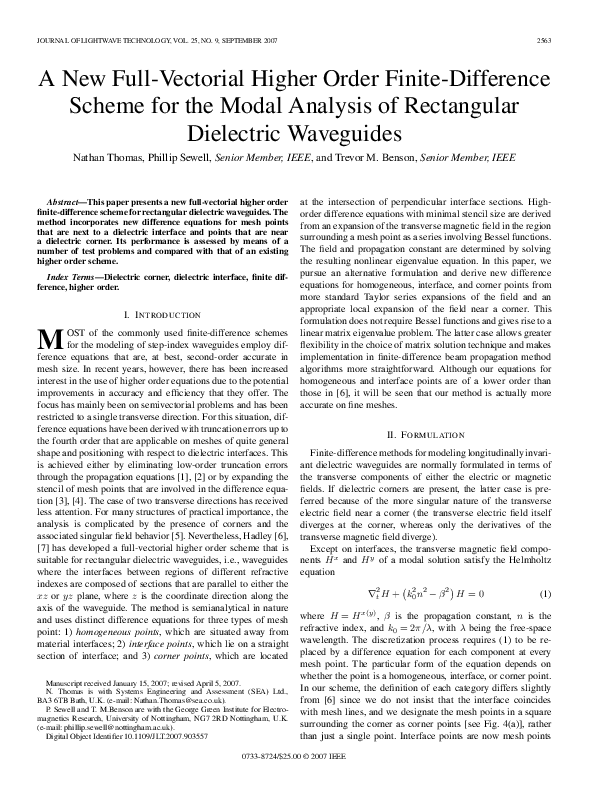 Pdf A New Full Vectorial Higher Order Finite Difference Scheme For The Modal Analysis Of
