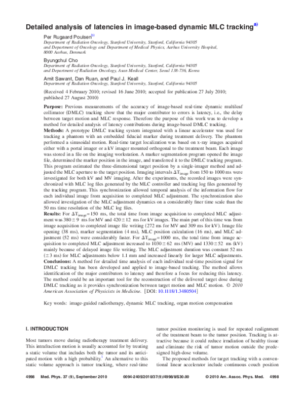 (PDF) Detailed analysis of latencies in image-based dynamic MLC tracking