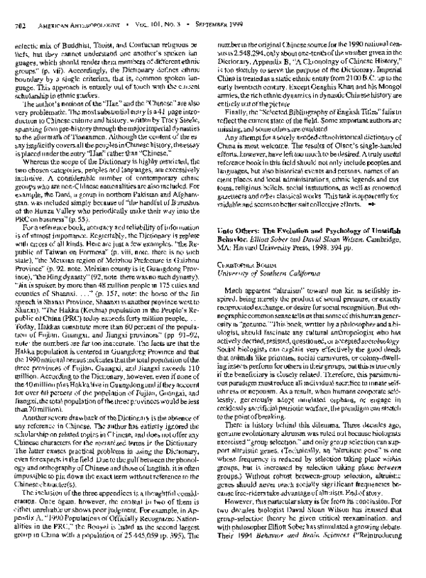 (PDF) Unto Others: The Evolution and Psychology of Unselfish Behavior ...