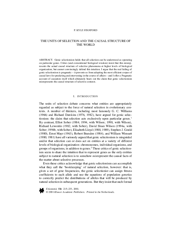 (PDF) The Units Of Selection And The Causal Structure Of The World