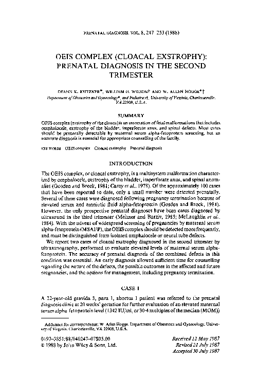 (PDF) OEIS complex (cloacal exstrophy): Prenatal diagnosis in the ...