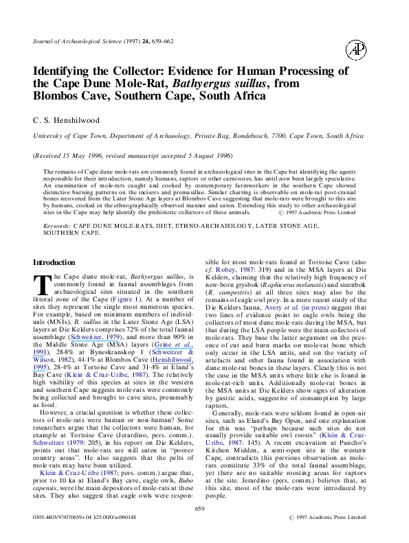 (PDF) Identifying the Collector: Evidence for Human Processing of the ...