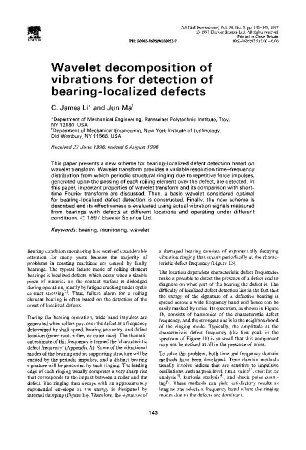 Pdf Wavelet Decomposition Of Vibrations For Detection Of Bearing Localized Defects