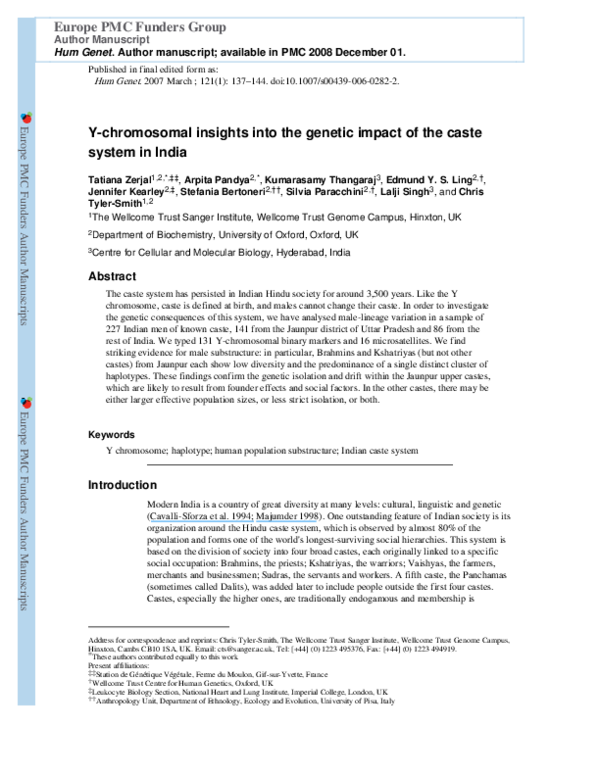 (PDF) Y-chromosomal insights into the genetic impact of the caste ...