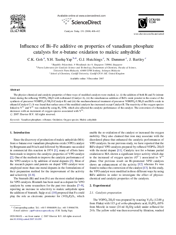(PDF) Influence of Bi–Fe additive on properties of vanadium phosphate ...