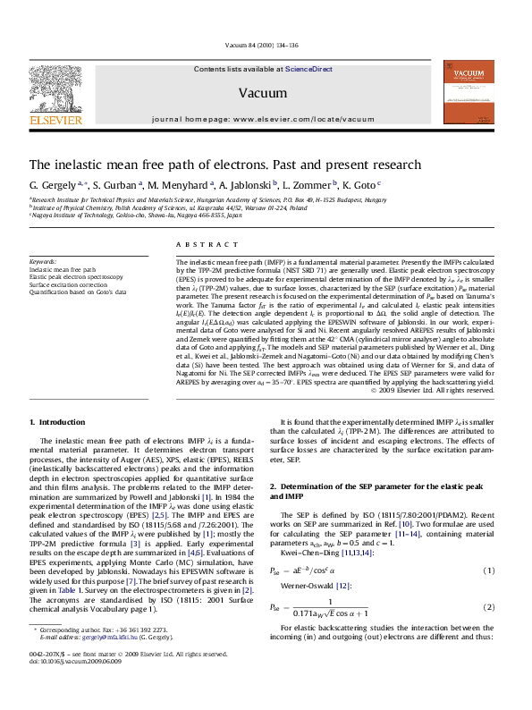 (PDF) The inelastic mean free path of electrons. Past and present research