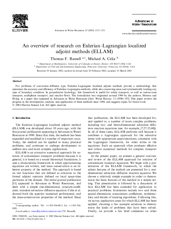 Pdf An Overview Of Research On Eulerian Lagrangian Localized Adjoint Methods Ellam