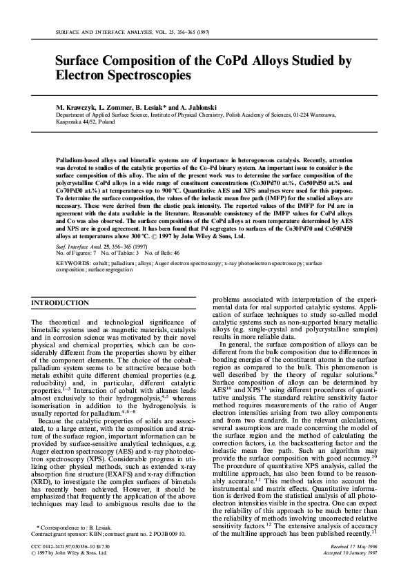 (PDF) Surface Composition of the CoPd Alloys Studied by Electron ...