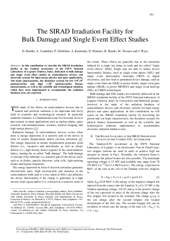 (PDF) The SIRAD Irradiation Facility for Bulk Damage and Single Event ...