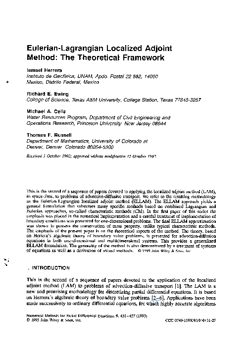 Pdf Eulerian Lagrangian Localized Adjoint Methods For Convection Diffusion Equations And Their