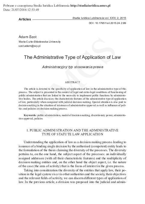 (PDF) The Administrative Type of Application of Law