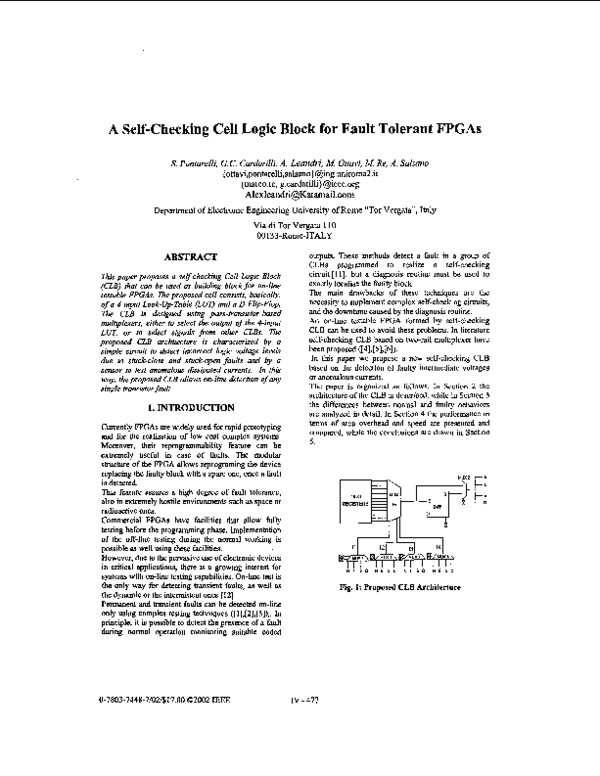 (PDF) A self-checking cell logic block for fault tolerant FPGAs